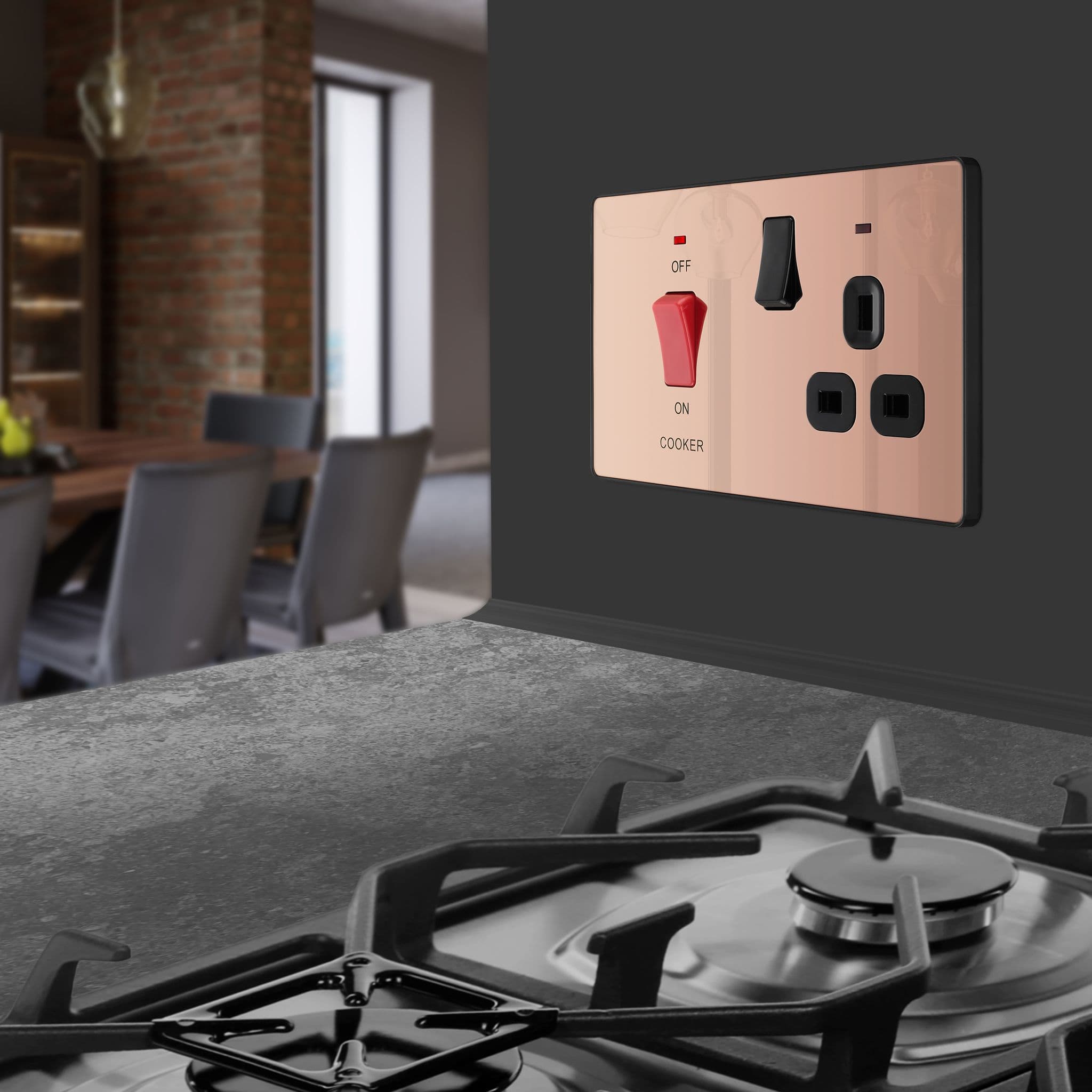 BG Evolve PCDCP70B Polished Copper 45A Cooker Control Unit With 13A Socket and LED Indicators