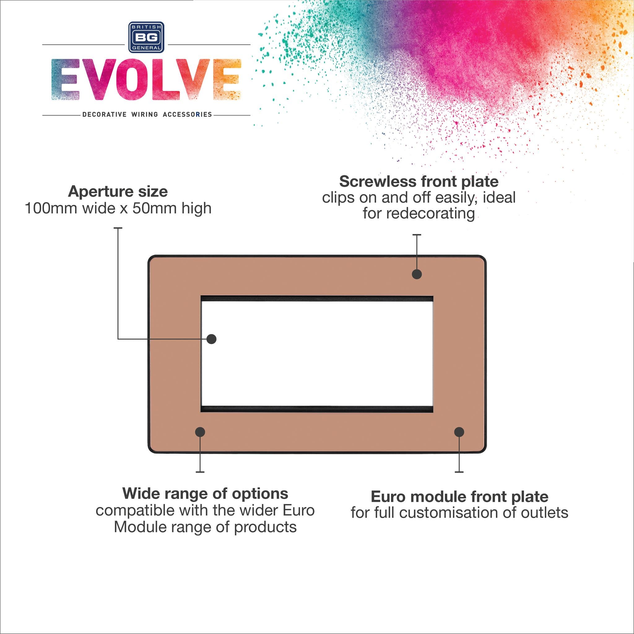 BG Evolve PCDCPEMR4B Polished Copper Rectangular Euro Module Front ...