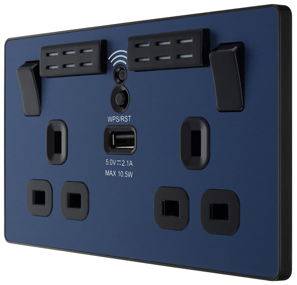 BG Evolve PCDDB22UWRB Matt Blue 13A Double Switched Socket with WiFi ...