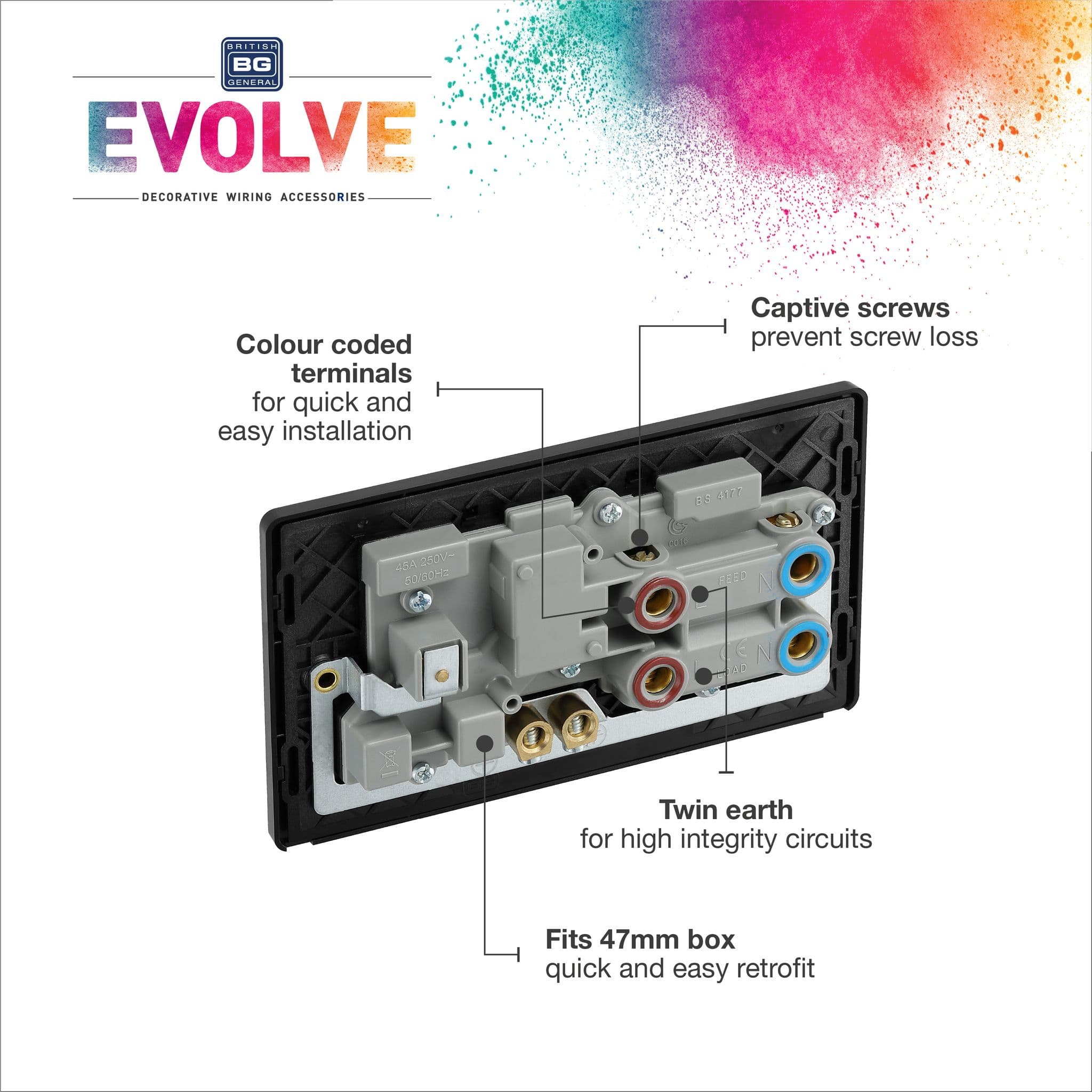 BG Evolve PCDSB70B Satin Brass 45A Cooker Control Unit With 13A Socket ...