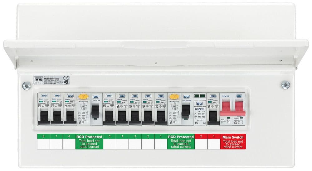BG Fortress CFUDP1000008ASPD Dual RCD Populated Consumer 8 Way 2x100A ...