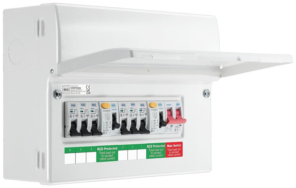 BG Fortress CFUDP16606A Dual RCD Populated Consumer 6 Way 2x63A Type A ...