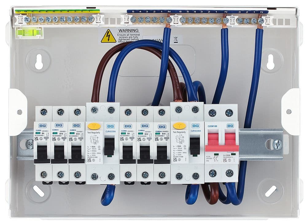 BG Fortress CFUDP16606A Dual RCD Populated Consumer 6 Way 2x63A Type A ...