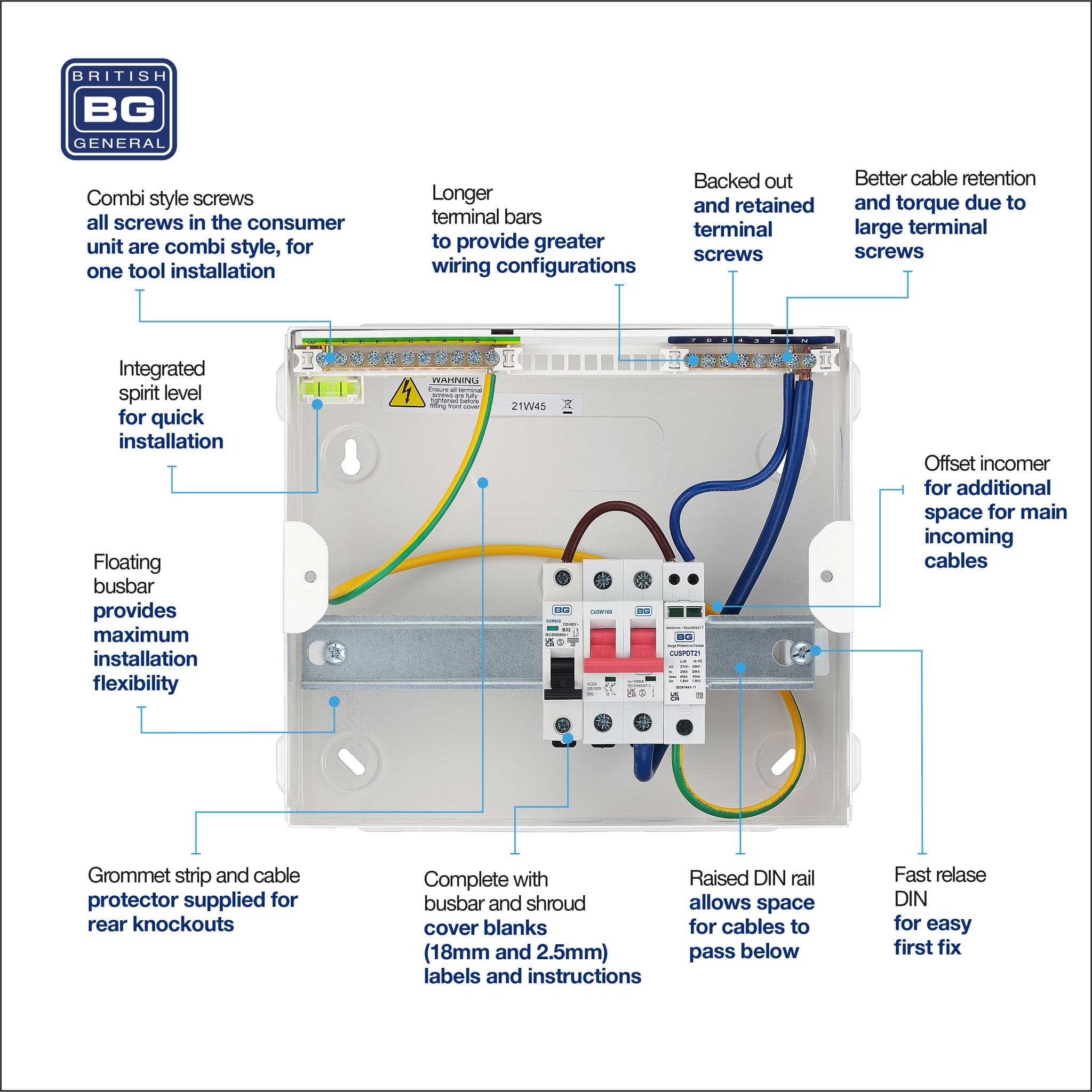 BG Fortress CFUSW05SPD Main Switch 100A Unpopulated 5 Way Consumer With SPD