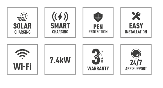 BG Sync EVWC2T7G WiFi 7 4kw EV Tethered Charging Socket Type 2