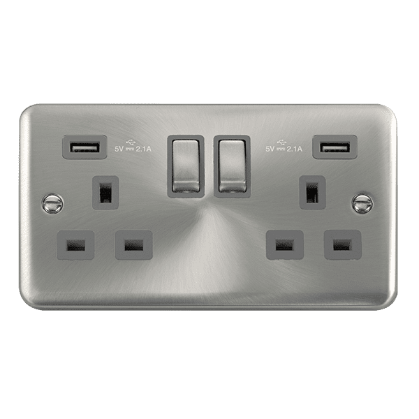 Click Deco Plus DPSC580GY 13A 2 Gang Switched Socket Outlet With Twin ...