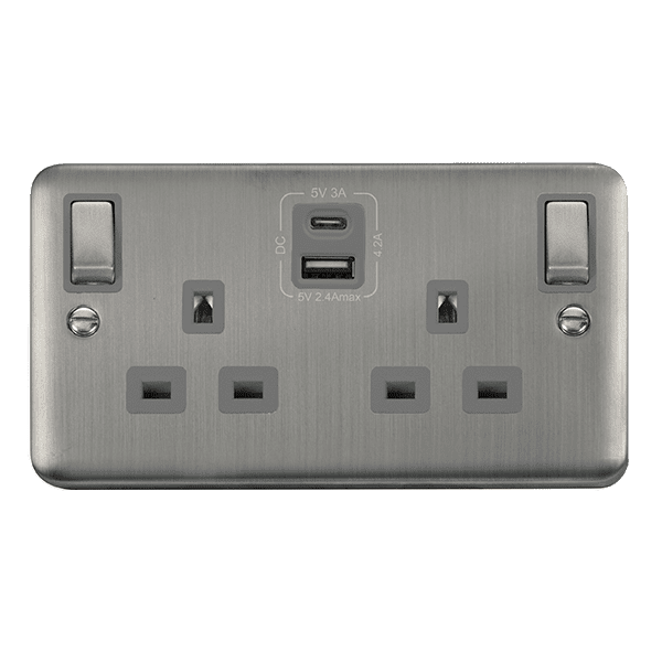 Click Deco Plus DPSS586GY 13A 2 Gang Switched Safety Shutter Socket ...