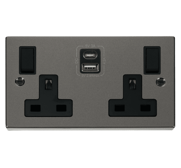 Click Deco VPBN786BK 2 Gang 13A Switched Socket 42A A&C USB Black ...