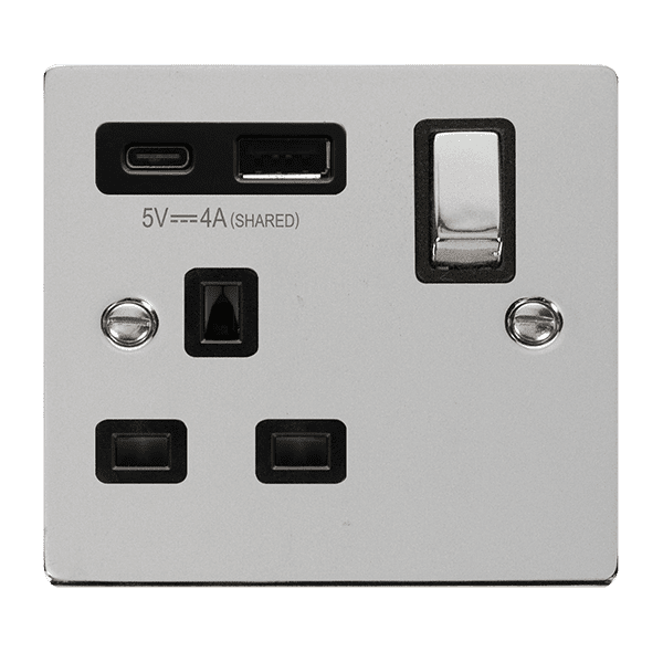 Click Deco VPCH585BK 13A 1 Gang Switched Safety Shutter Socket Outlet ...