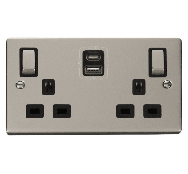 Click Deco VPPN586BK 2 Gang 13A Switched Socket 42A A&C USB Pearl ...
