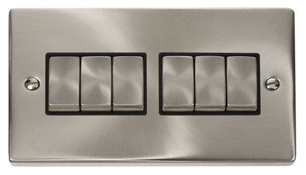 Click Deco VPSC416BK 6 Gang 2 Way Ingot 10AX Switch - Satin Chrome