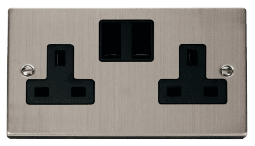 Click Deco VPSS036BK 2 Gang 13A DP Switched Socket Outlet - Stainless Steel