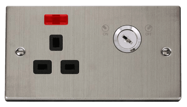 Click Deco VPSS655BK 13A 1 Gang DP Lockable Socket W Neon Stainless ...