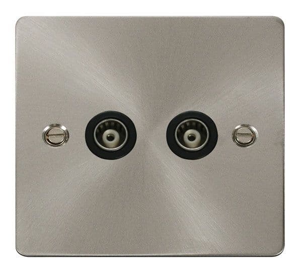 Click Define FPBS159BK 2 Gang Isolated Coaxial Socket - Brushed Steel