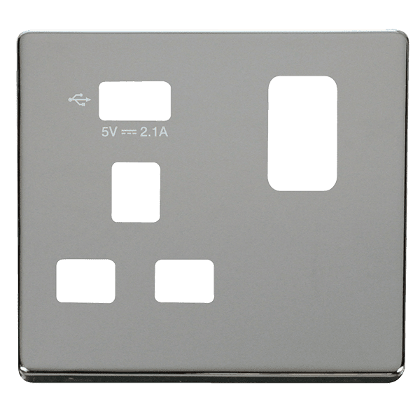 Click Definity SCP471UCH 1 Gang Socket USB 21A Cover Plate Chrome
