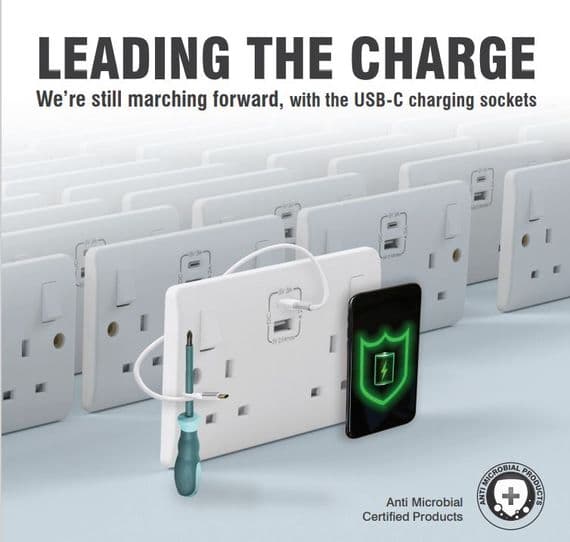 Click Mode CMA786 USB Type C & A 4 2A Double Switched Socket White