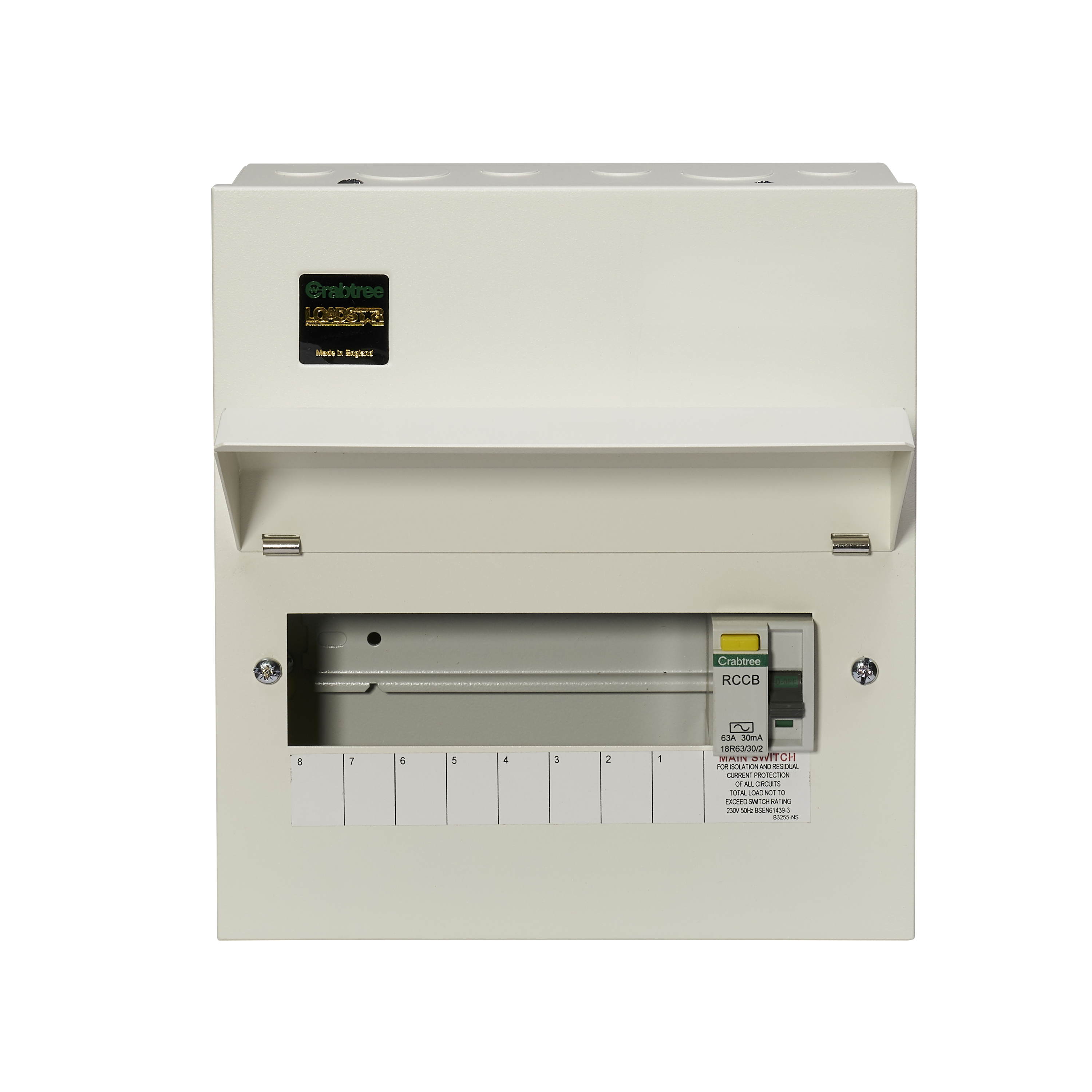 Crabtree 18MR8/63/30 Loadstar 8 Way Consumer Unit RCD Incomer 63A 30mA ...