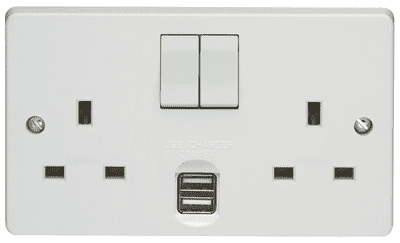 Crabtree 4307 White 13A Double Pole 2 Gang Double Switched Socket with ...