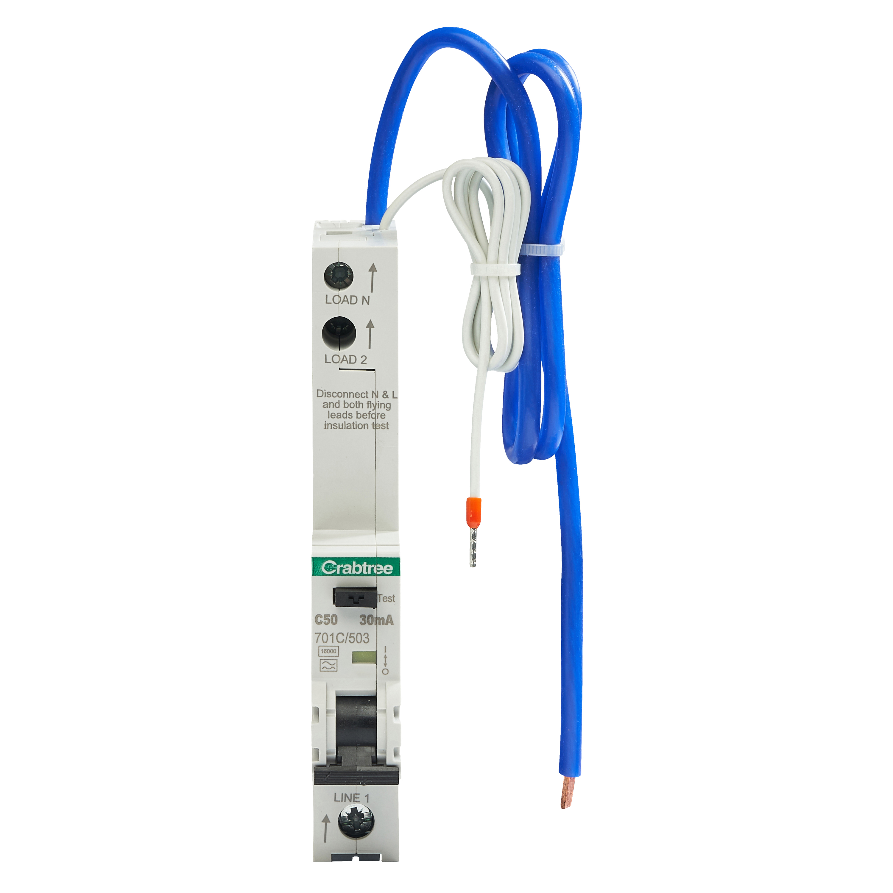 Crabtree 701C/503 Polestar Compact C50 30mA 16kA 1P N Type A RCBO 1 Module Width