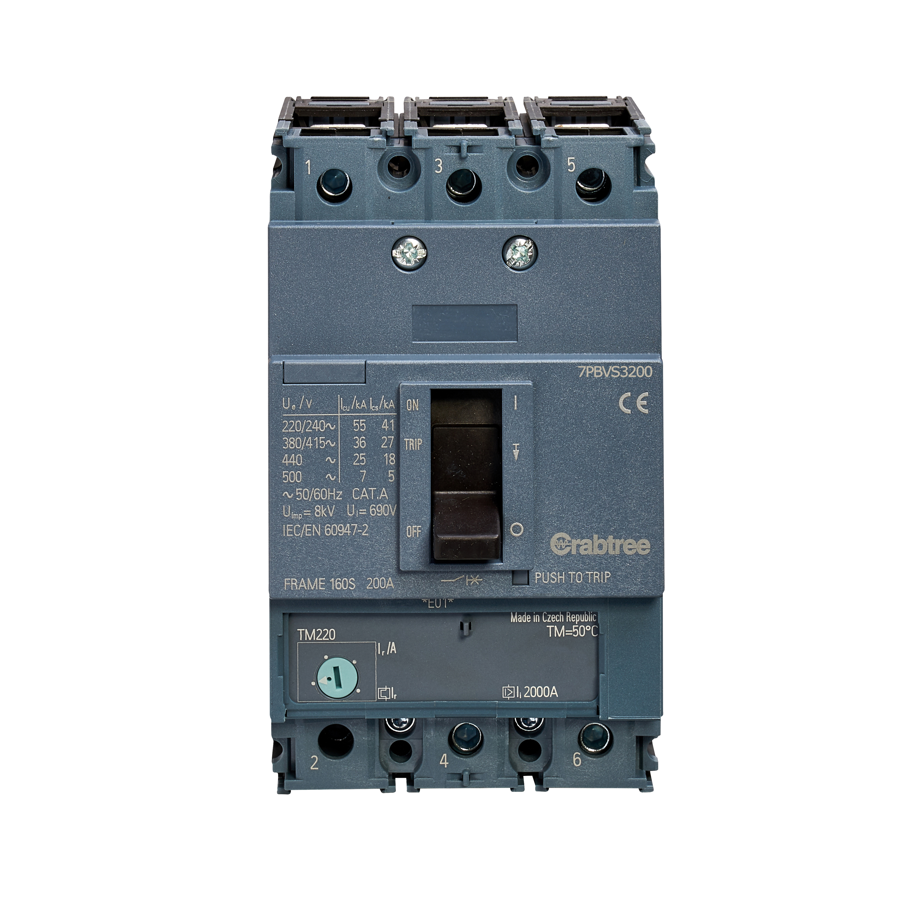 Crabtree 7PBVS3200 Powerstar VM160 200A 36kA 3P 7PBV MCCB ATFM c/w Box ...