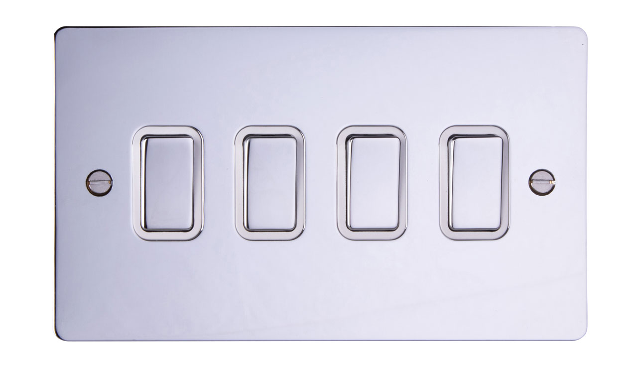 Deta 8104CHW Ultra Flatplate 4 Gang 2 Way 10AX Plate Switch Chrome ...
