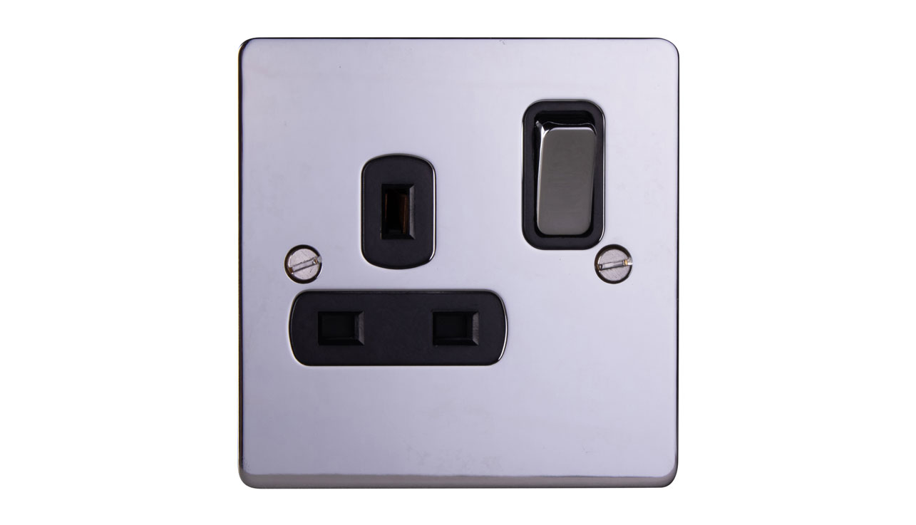Deta 8131CHB Ultra Flatplate 1 Gang 13A DP Switched Socket Chrome Black ...
