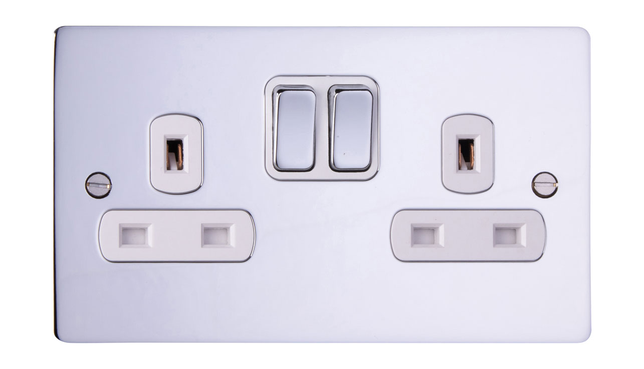 Deta 8132CHW Ultra Flatplate 2 Gang 13A DP Switched Socket Chrome White ...