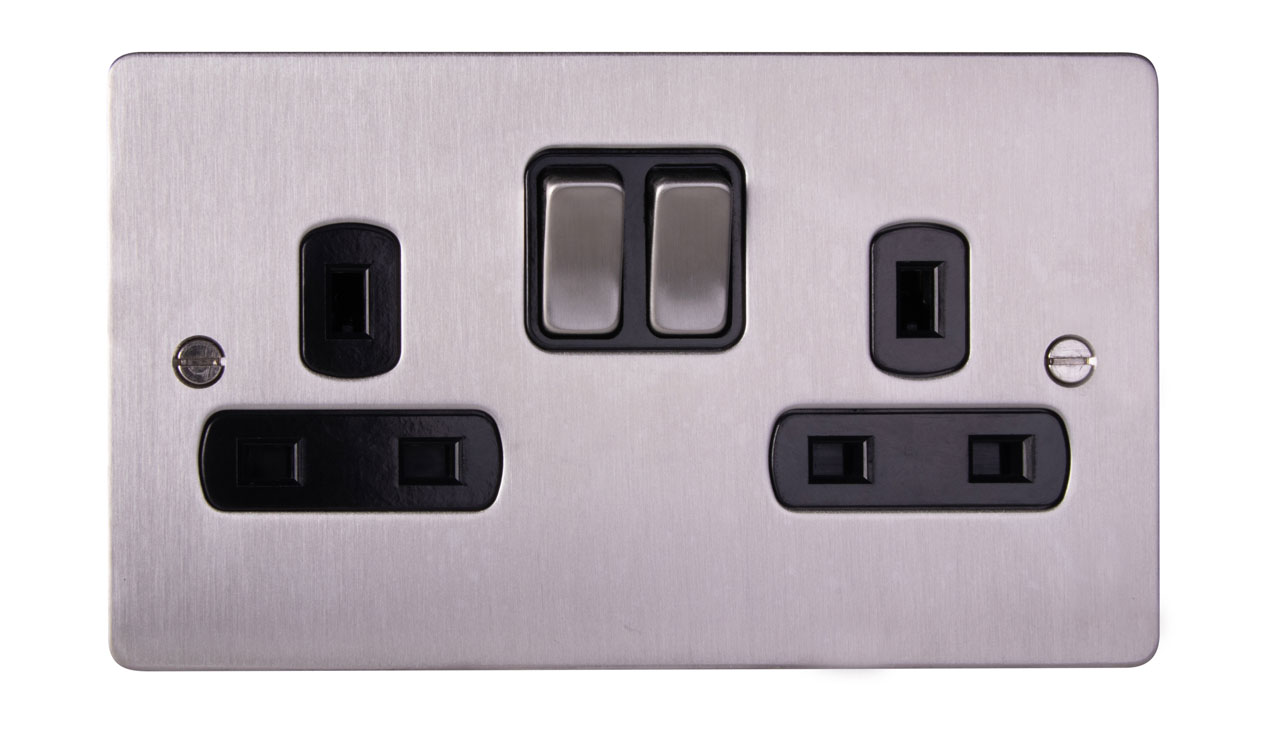 Deta 8132SSB Ultra Flatplate 2 Gang 13A DP Switched Socket Stainless ...