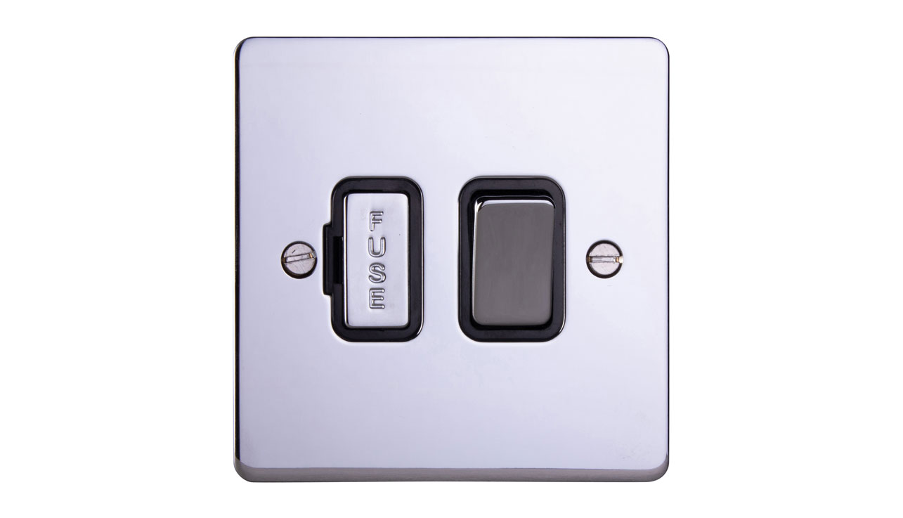 Deta 8142CHB Ultra Flatplate 13A Switched Spur Chrome Black Insert Box Of 5