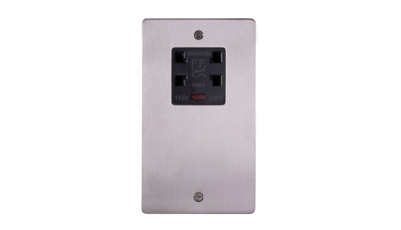 Deta 8171SSB Ultra Flatplate Dual Voltage Shaver Socket with Neon Stainless Steel Black Insert ...