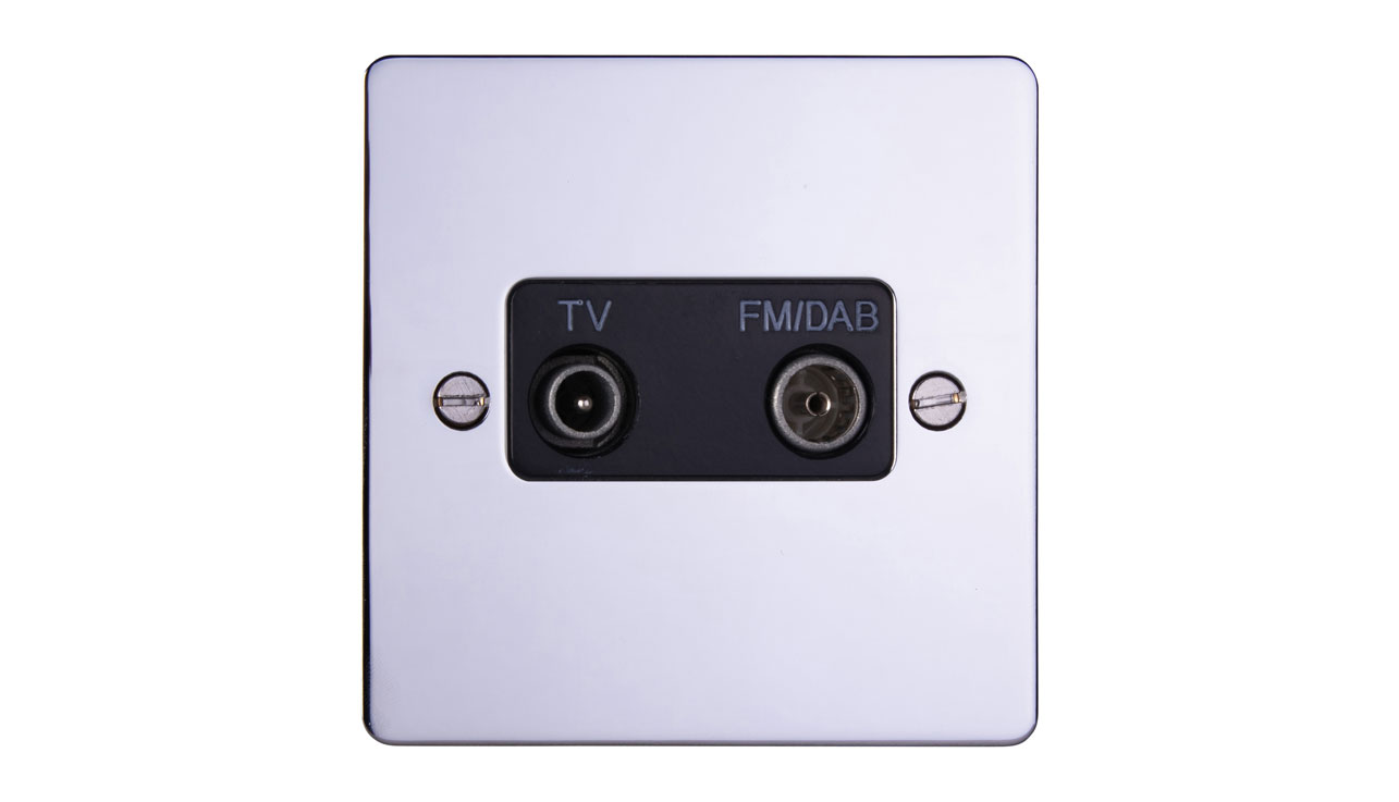Deta 8192CHB Ultra Flatplate TV/FM DAB Diplexer Outlet Chrome Black ...