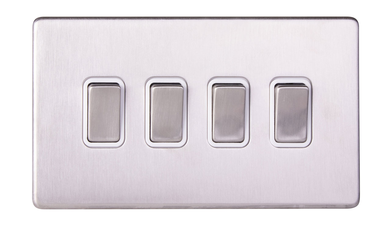 Deta 8504SSW Ultra Screwless 4 Gang 2 Way 10AX Plate Switch Stainless ...