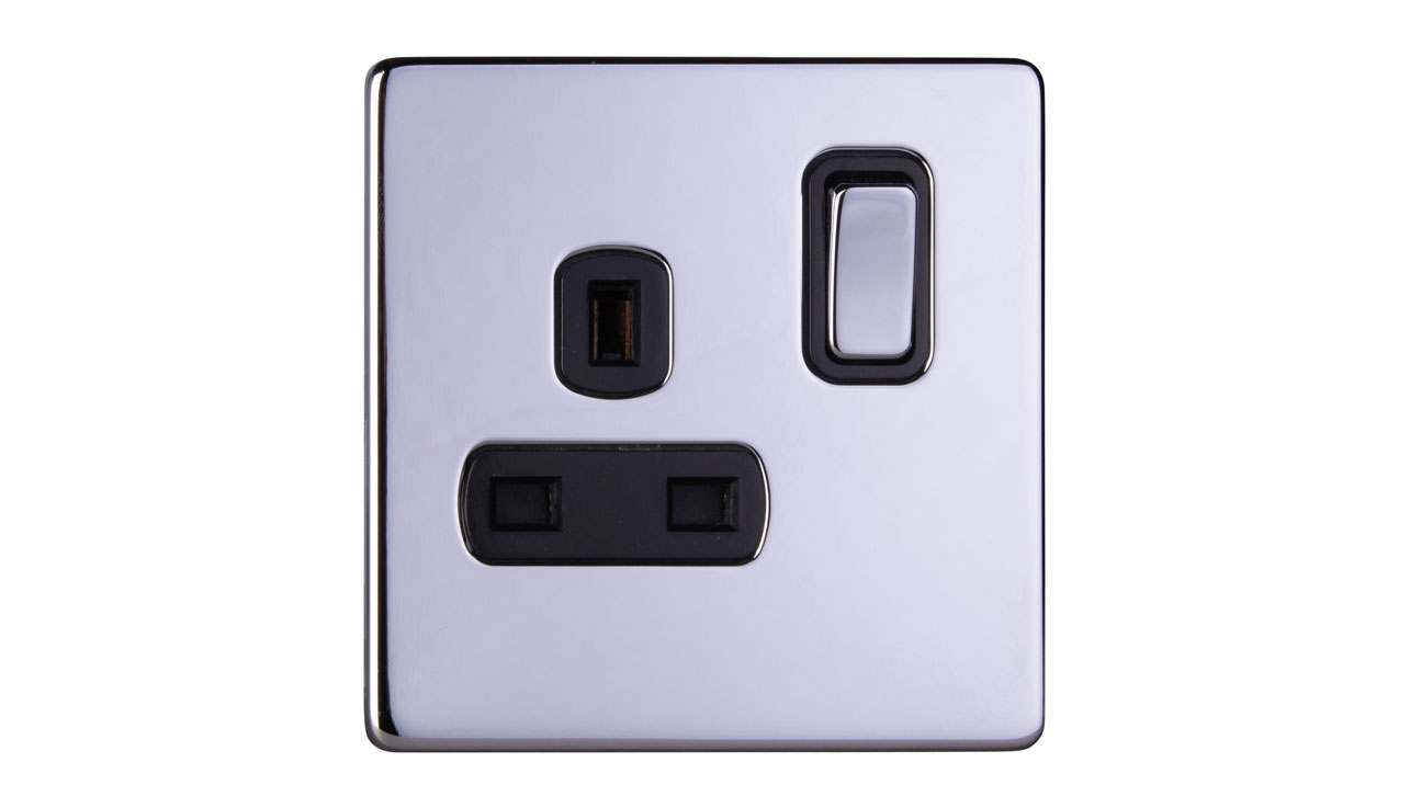 Deta 8531CHB Ultra Screwless 1 Gang 13A Switched Socket DP Chrome Black ...