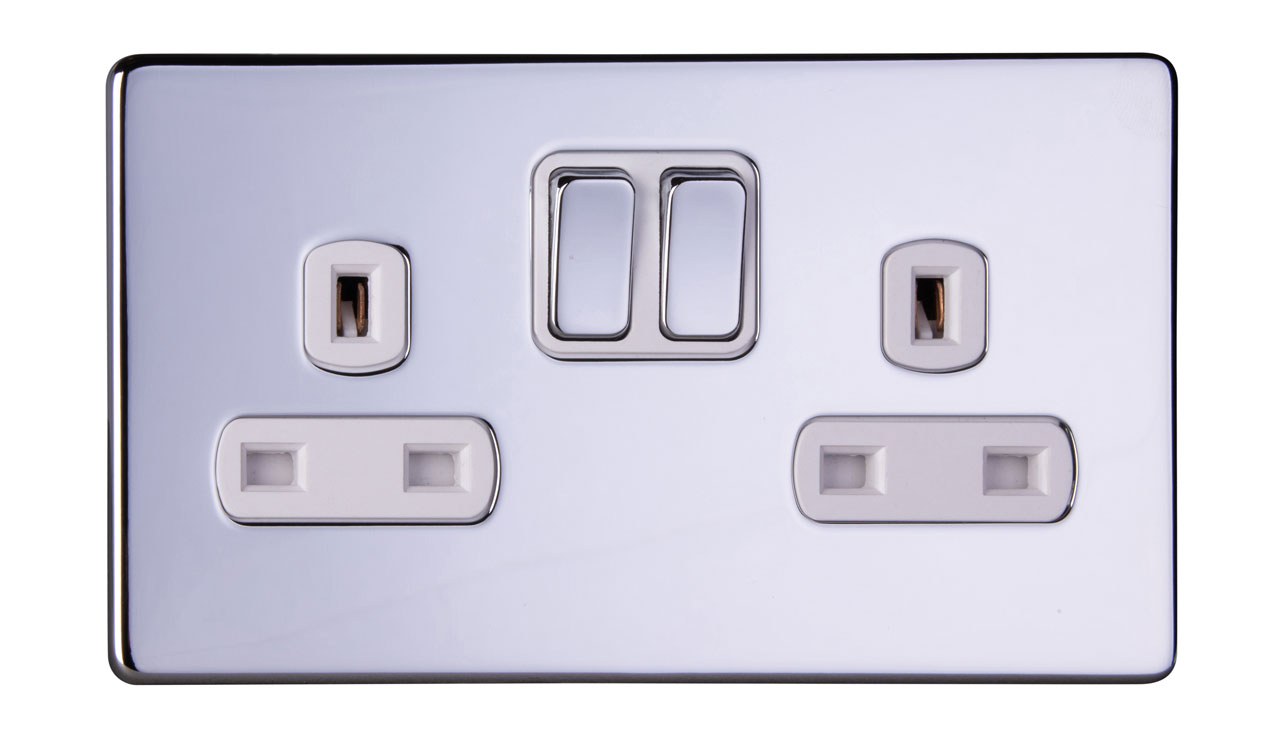 Deta 8532CHW Ultra Screwless 2 Gang 13A Switched Socket DP Chrome White ...