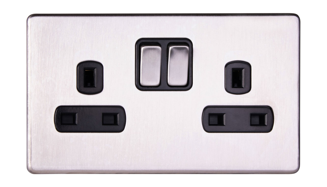 Deta 8532SSB Ultra Screwless 2 Gang 13A Switched Socket DP Stainless ...