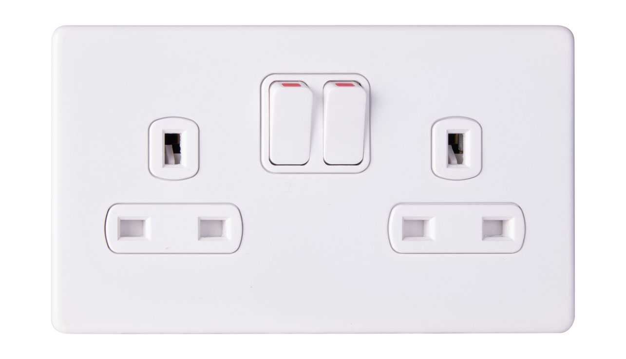 Deta 8532WHW Ultra Screwless 2 Gang 13A Switched Socket DP White Box Of 10
