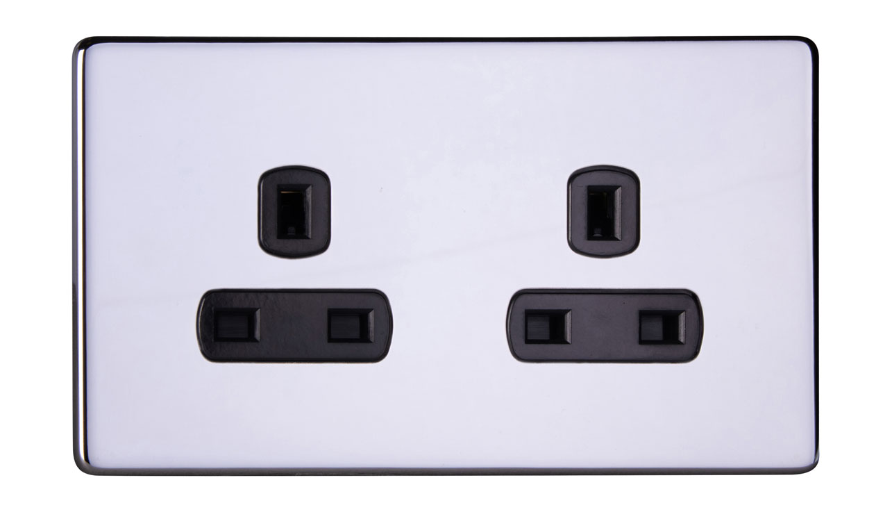 Deta 8536CHB Ultra Screwless 2 Gang 13A Unswitched Socket Chrome Black ...