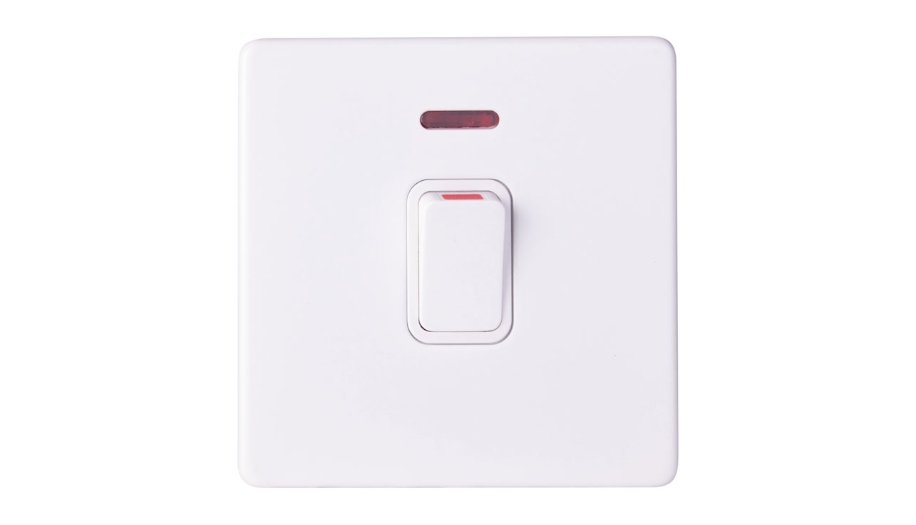 Deta 8556WHW Ultra Screwless 20A DP Switch with Neon White Box Of 5