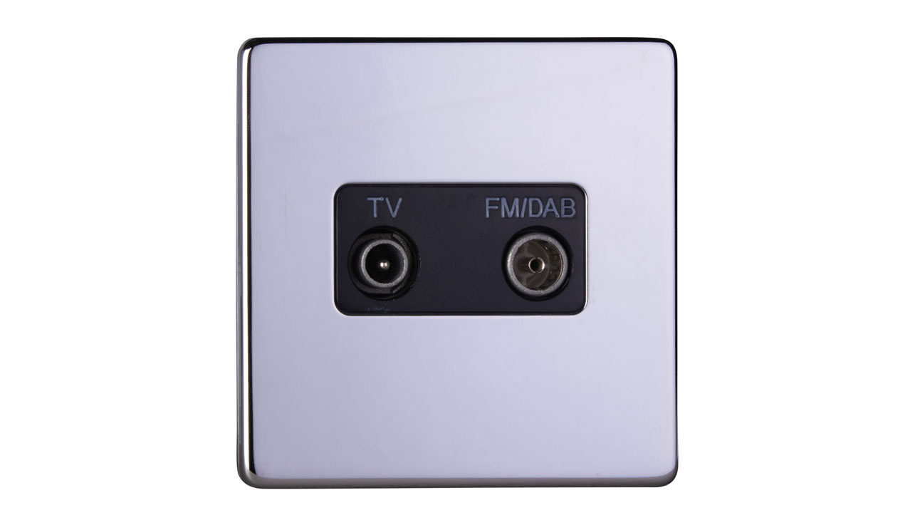 Deta 8592CHB Ultra Screwless TV/FM DAB Diplexer Outlet Chrome Black ...