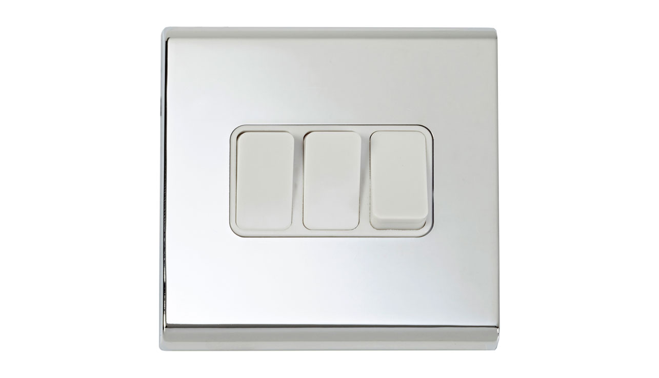 Deta 8603CHW Slimline Screwless 3 Gang 2 Way 10AX Plate Switch Chrome ...