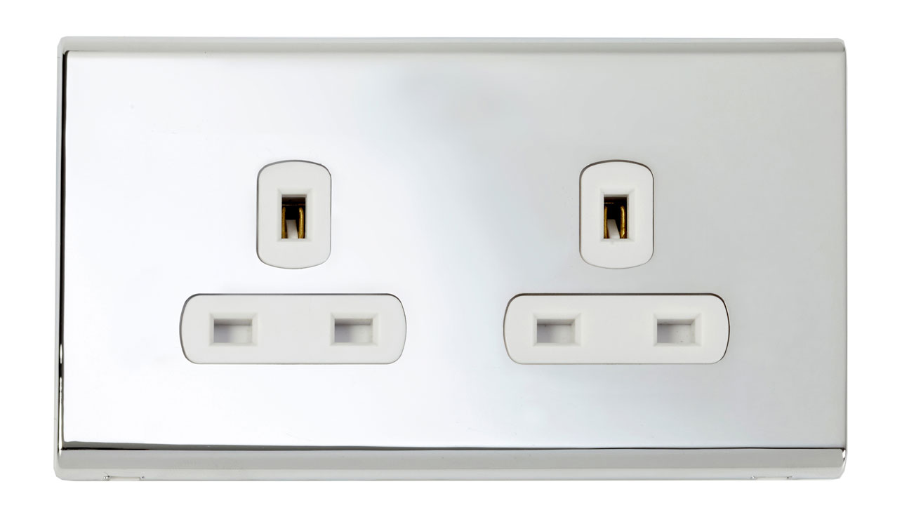 Deta 8636CHW Slimline Screwless 2 Gang 13A Unswitched Socket Chrome ...