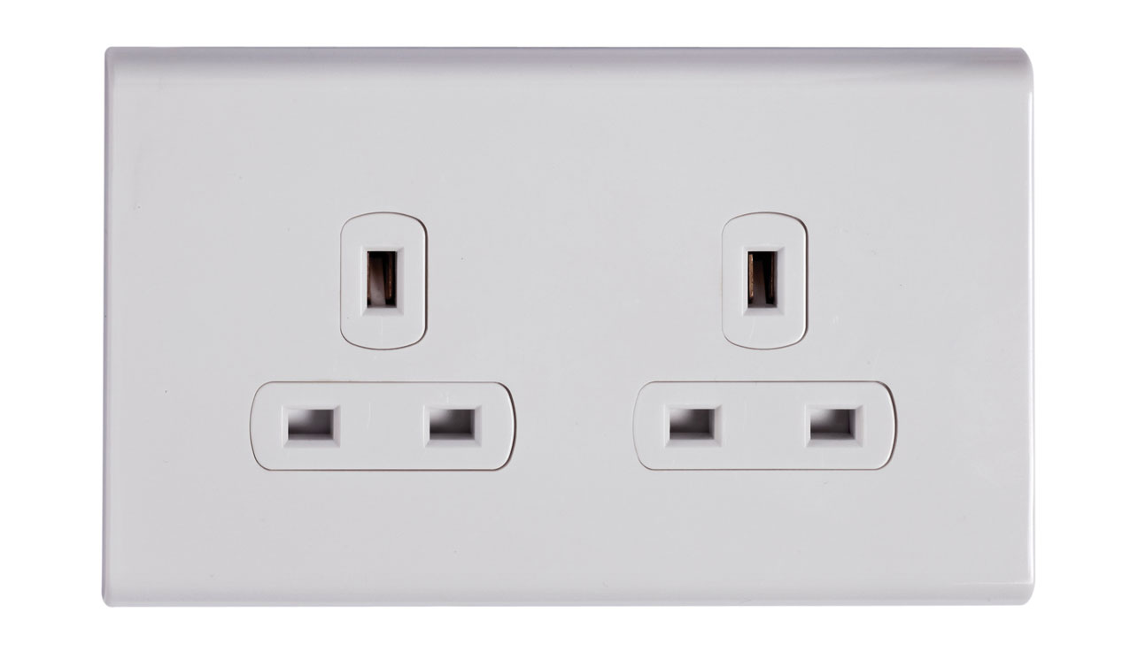 Deta 8636WHW Slimline Screwless 2 Gang 13A Unswitched Socket White Box Of 5
