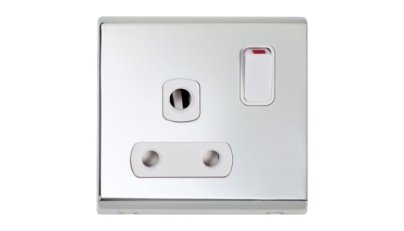 Deta 8639CHW Slimline Screwless 15A Switched Socket DP Round Pin Chrome ...