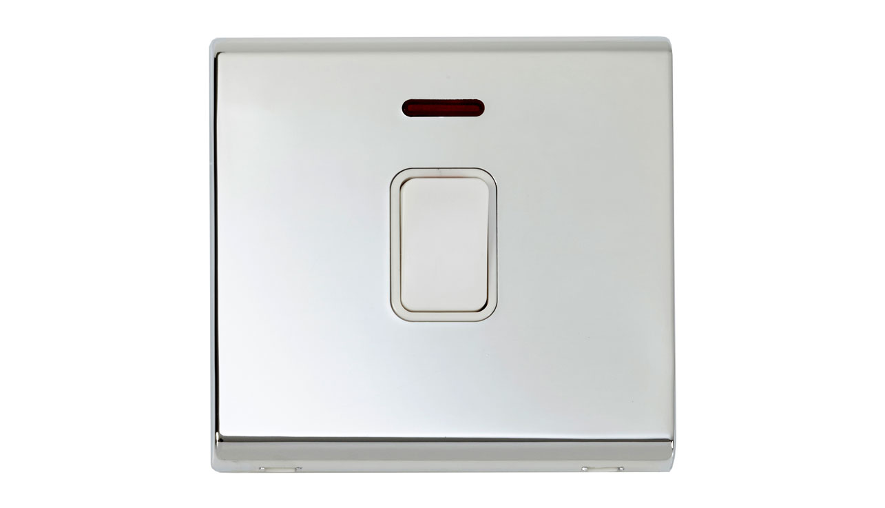 Deta 8656CHW Slimline Screwless 20A DP Switch with Neon Chrome White ...