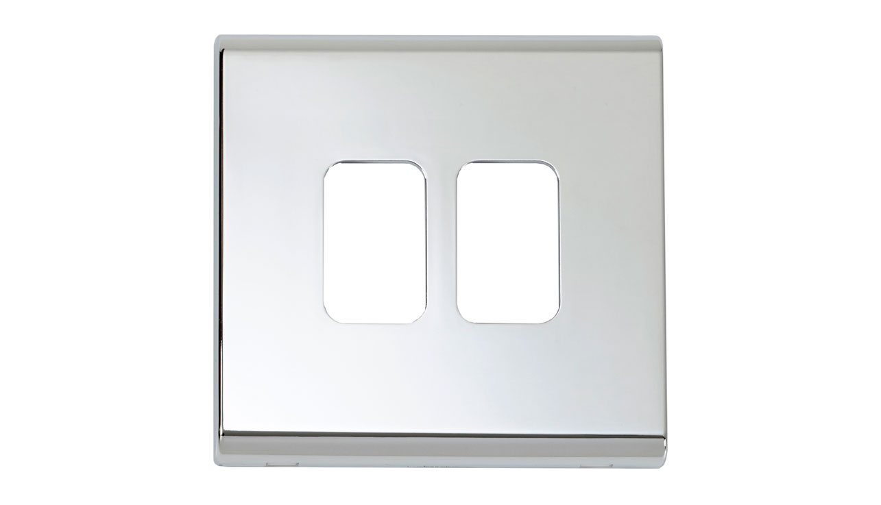 Deta G3372CH Slimline Screwless 2 Gang Grid Plate Chrome Box Of 5