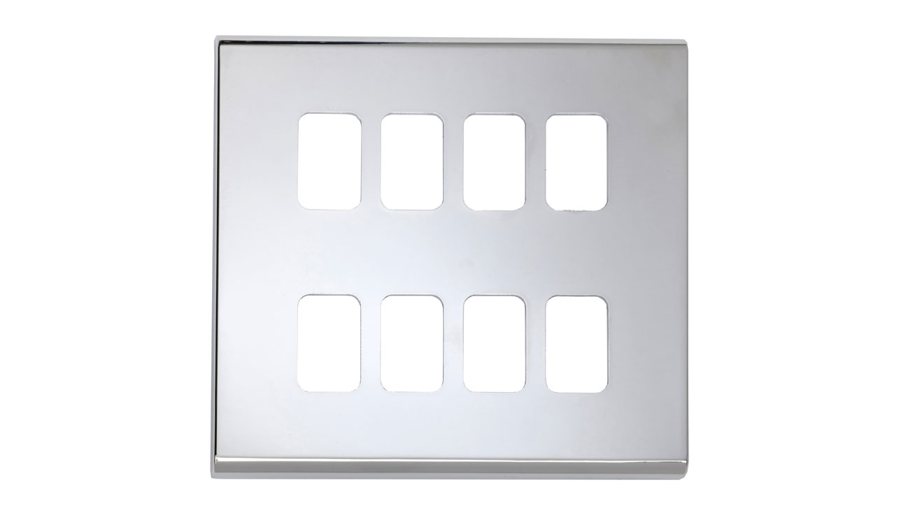 Deta G3376CH Slimline Screwless 8 Gang Grid Plate Chrome