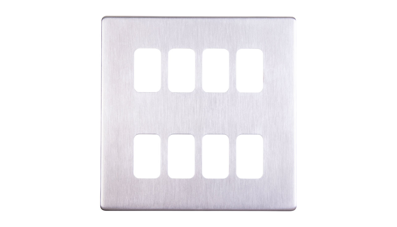 Deta G3386SS Ultra Screwless 8 Gang Grid Plate Stainless Steel