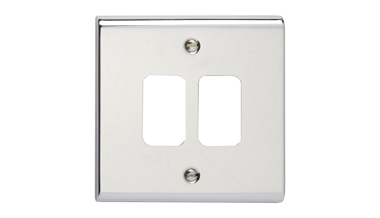Deta G3422CH Slimline Decor 2 Gang Grid Plate Chrome Box Of 10