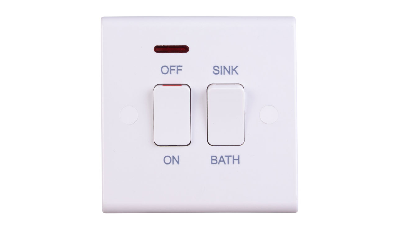 Deta S1218P Slimline 20A Dual Bath/Sink Switch with Neon Box Of 10