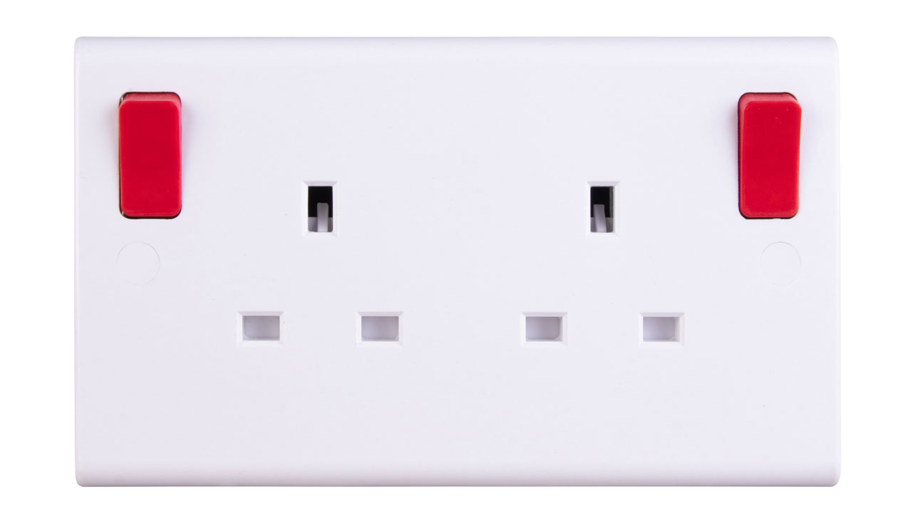 Deta S1294 Slimline 13A 2 Gang DP Switched Socket with Red Outboard ...